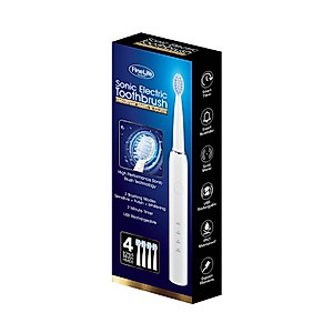 FineLife Products 3 Modes Sonic Power Electric Toothbrush for Healthier Teeth and Gums - USB Rechargeable - 19000 Rotation Per Minute with 4 Bonus Brush Heads, Oral Care Whitening - White