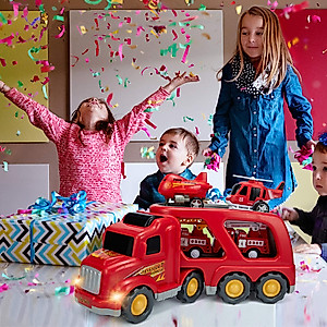 Fire Truck Toy for 3 4 5 6 Years Old Toddlers,Friction Powered Toddler Fire Truck with Sound & Light, Firetruck/Helicopter/Airplane, Christmas Birthday Gifts for Boys and Girls