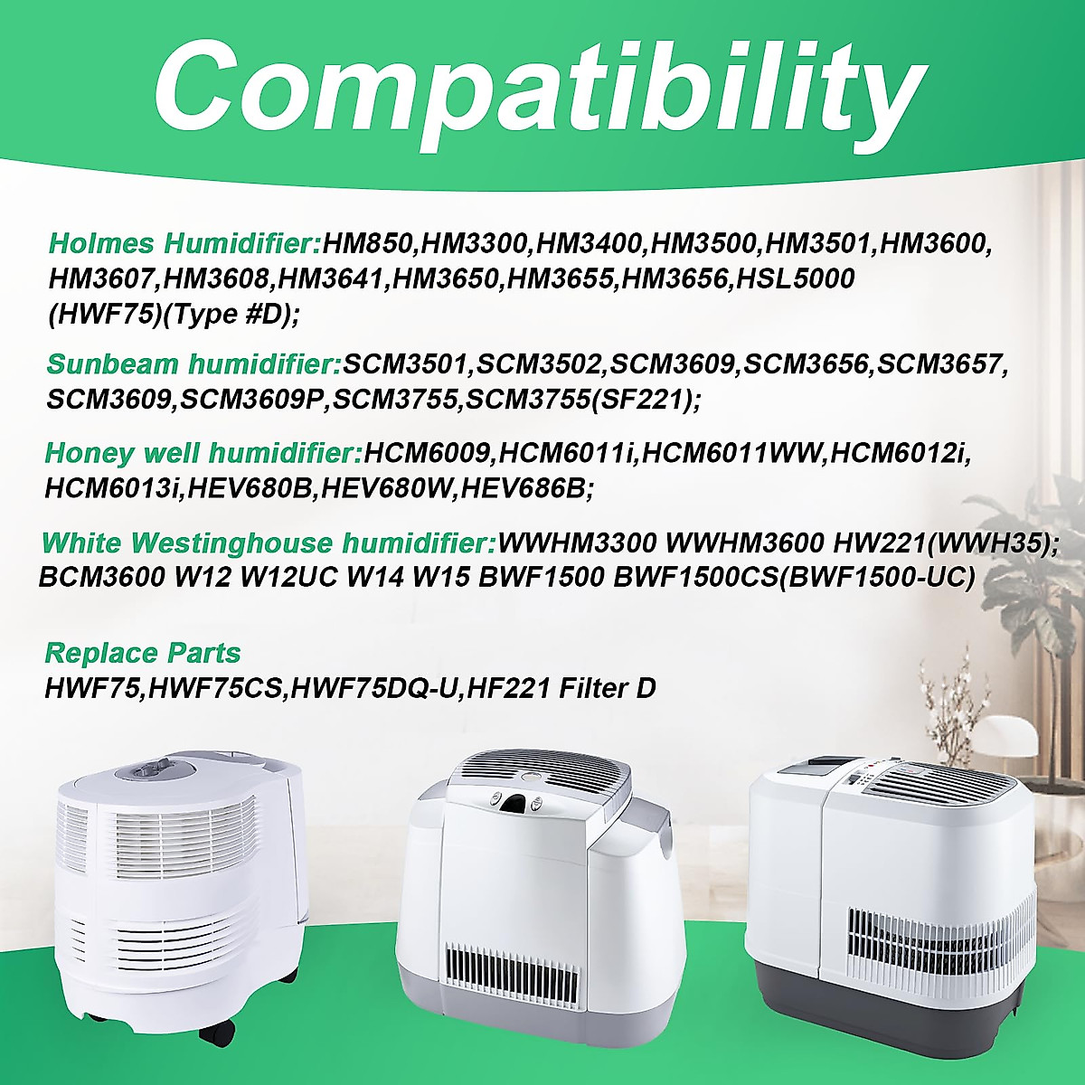 getalong HWF75 Humidifier Filter D Compatible for Holmes HM3500,HM3501,HM3600,HM3608,HM3640,HM3641,HM3650, HM3655,HM3655BF,HM3656 Replace HWF75 HWF75CS HWF75PDQ-U - Filter D