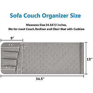 WubbaLubba Sofa Armrest Organizer Non-Slip Arm Chair Bedside Caddy Storage Organizer for Recliner Couch with 5 Pockets for Cell Phone TV Remote Control Magazines(Grey)