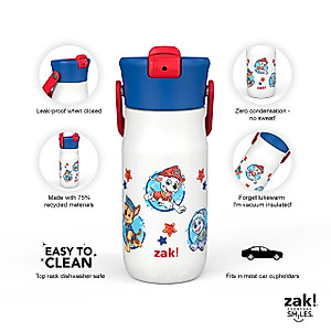 Zak Designs Harmony PAW Patrol Kid Water Bottle for Travel or At Home, 14oz Recycled Stainless Steel is Leak-Proof When Closed and Vacuum Insulated (Chase, Marshall, Skye, Rubble, Everest, Zuma)