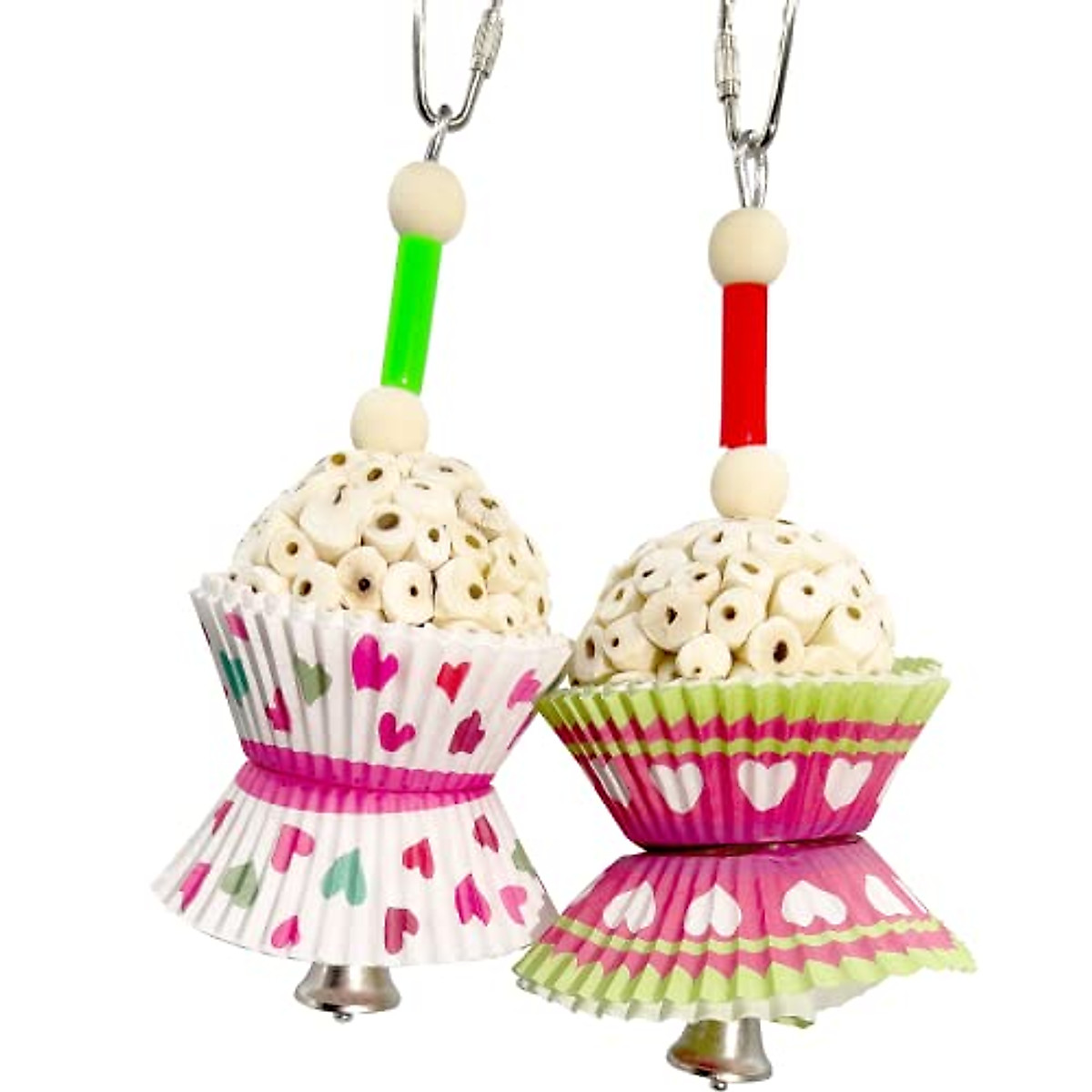 Mandarin Bird Toys by M&M 1562 Tutu Chew Two - Handcrafted Foraging Avairy Toy, All Natural Air Dried Sola Wood Ball, Bakery Grade Cup Cake Cups, Easy to Shred Great for Small Size Pet Birds