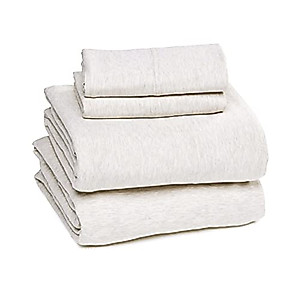 Amazon Basics 4 Piece Bed Sheets Set, 100% Cotton Jersey, Includes Super Soft, Flat and Fitted Sheets, Pillowcase, Full, Oatmeal, Solid