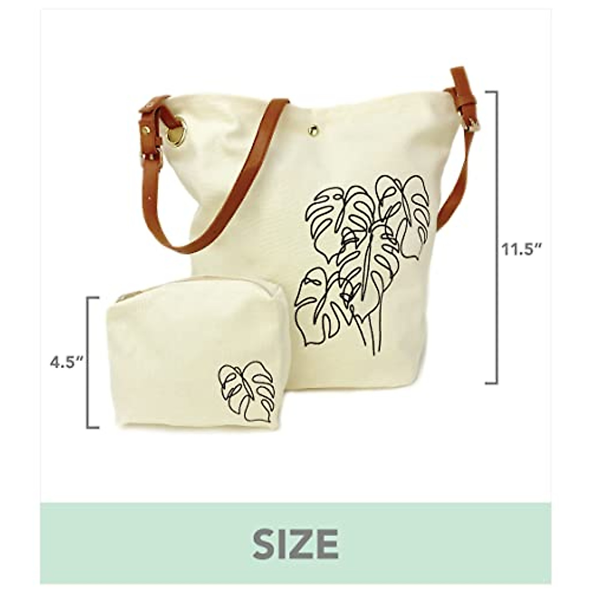 Monstera Canvas Crossbody Tote Bag & Zipper Pouch, Shoulder Tote Bag, Plant Lover Gifts For Women