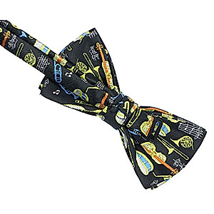 OCIA Boys Dinosaur Sharks Pattern Pre-Tied Bowtie Kids Adjustable Bow Tie Yellow Black Musical Instrument