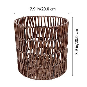 Gatuida Small Woven Basket Trash Can Wastebasket Round Wicker Waste Paper Bin Storage Basket for Bedroom, Bathroom, Office(Brown)