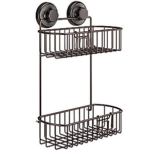HASKO accessories Shower Caddy with Suction Cups | 304 Stainless Steel | Adhesive 3M Stick Discs | 2 Tier Basket for Bathroom and Kitchen Storage (Bronze)