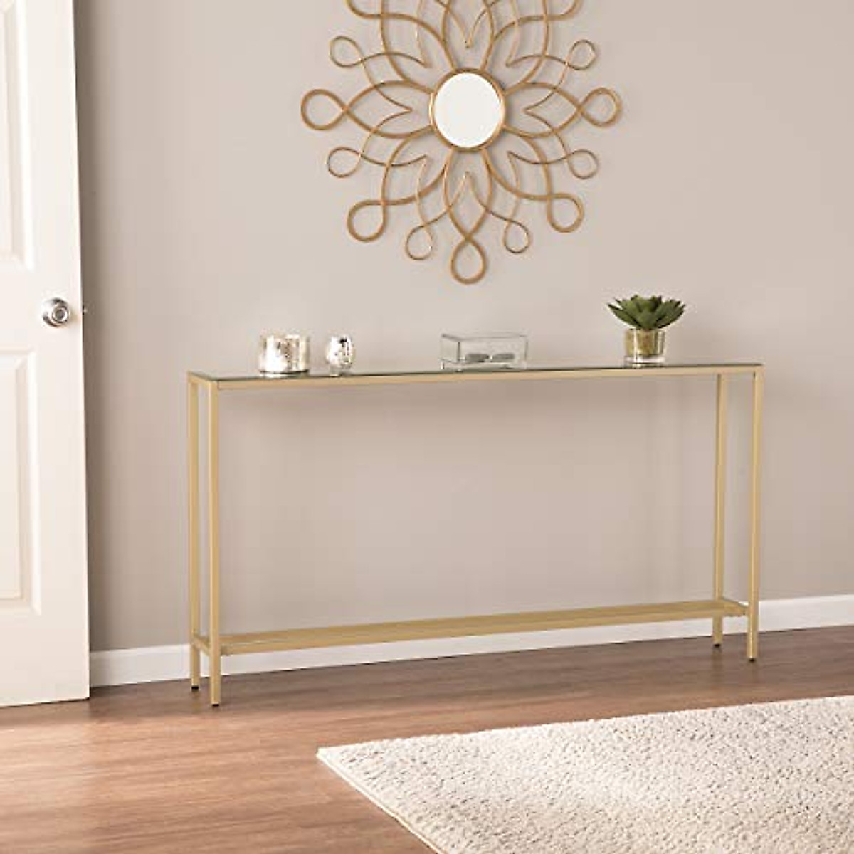 SEI Furniture Darrin Narrow Mirrored Top Console Table, 56", Metallic Gold