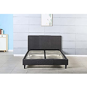 UMATRU King Size Upholstered Platform Bed Frame with Modern Headboard, Wooden Slats Support, No Box Spring Needed for Boys Girls Teens Adults, Under Bed Storage (Grey, King)
