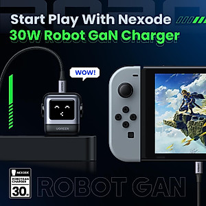 UGREEN RG 30W USB C Charger, Nexode Robot GaN Fast Charger Block, Compact Wall Charger Power Adapter for iPhone 15 Pro Max/14/13, Galaxy S24 Ultra, Pixel 7 Pro, MacBook Air, iPad Pro (Black)