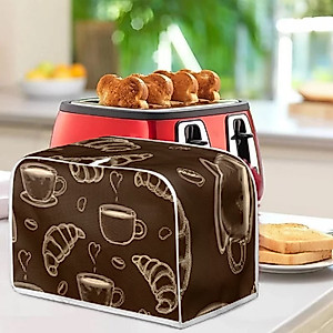 FOR U DESIGNS Toaster Oven Cover Novelty Coffee Themed Toaster Dust Cover 4 Slice Durable Washable Kitchen Small Appliance Covers Fashion Bread Maker Cover Brown
