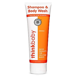 Thinkbaby Baby Shampoo for Hair & Body Wash for Sensitive Skin, Tear and Parabens Free, EWG Verified, Phthalates, Clean, Papaya, 8 Fl Oz