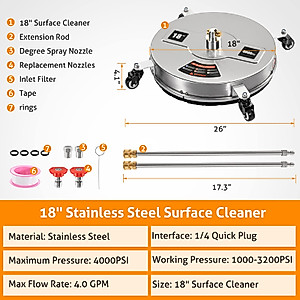WICHEMI 1800W Multipurpose High-Temp Floor Steam Mop Steam Cleaning Machine + 18" Pressure Washer Surface Cleaner with 4 Wheels for Driveway Sidewalk Patio Concrete Cleaning