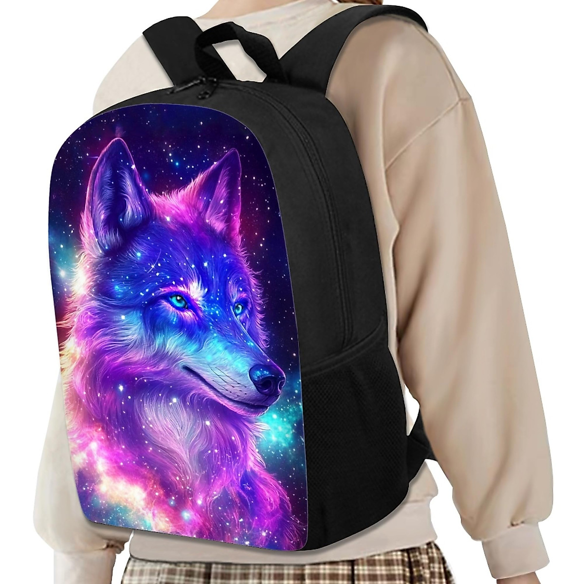 HELLHERO 3pcs/set Galaxy Wolf Backpack School Bag Boys Secondary School Girls Schoolbag for Kids Bookbag with Lunch Box Pencil Purse Hiking Camping Travel Picnic Laptop Backpacks Rucksacks