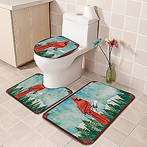 Bathroom Rugs, Memory Foam Bath Mat Bathroom Set, Christmas Red Bird in Snow Bath Rugs Bathroom Accessories, Home Decor Non-Slip Absorbent Soft Bath Mats for Bathroom, Tub, 3 Pieces