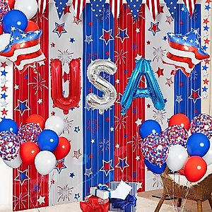Red White and Blue Balloons Party Decorations with Patriotic Theme Foil Fringe Curtain for Graduation Party Supplies Nautical Veterans Memorial Day 4th of July Balloon Arch Decorations