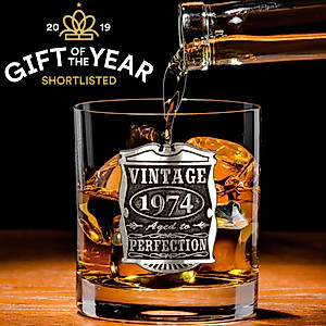 English Pewter Company Vintage Years 1974 50th Birthday or Anniversary Old Fashioned Whisky Rocks Glass Tumbler - Unique Gift Idea For Men [VIN003]