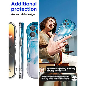 AICase iPhone 14 Pro Max Case Curly Wave Frame Cute Design with Full Camera Lens Protection,Aesthetic Kawaii Slim TPU Bumper Luxury Plated Shockproof Protective Transparent for Women Girls Men_6