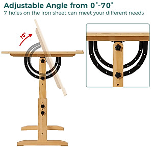 VISWIN 30" x 42" Extra-Large Artist Drafting Table, Adjustable Height & Angle, Solid Pine Wood Drawing Table, Art Table for Adults, Tilts Flat, Craft Table for Painting, Writing, Reading