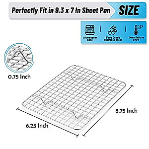 TeamFar Mini Cooling Rack Set of 2, Stainless Steel 8.75’’ x 6.25’’ Toaster Oven Grid Rack for Baking Roasting Broiling Grilling, Bakeable Rack for Cookies, Non-Toxic & Durable, Dishwasher Safe