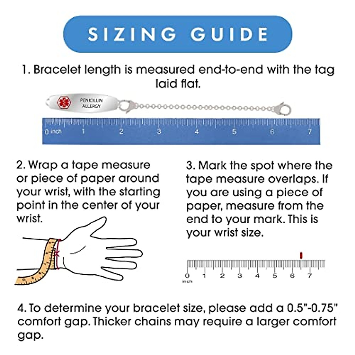 Divoti Custom Engraved Filigree Medical Alert ID Bracelets for Women w/Wheat Chain- White - 7.5"