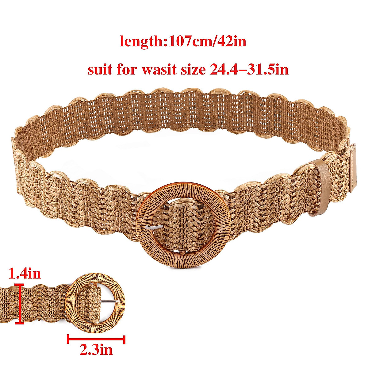 Ayliss Straw Woven Elastic Stretch Waist Belt Fashion Women Skinny Dress Belt Waist Dress Band straw woven bohemian belt (Khaki #1)