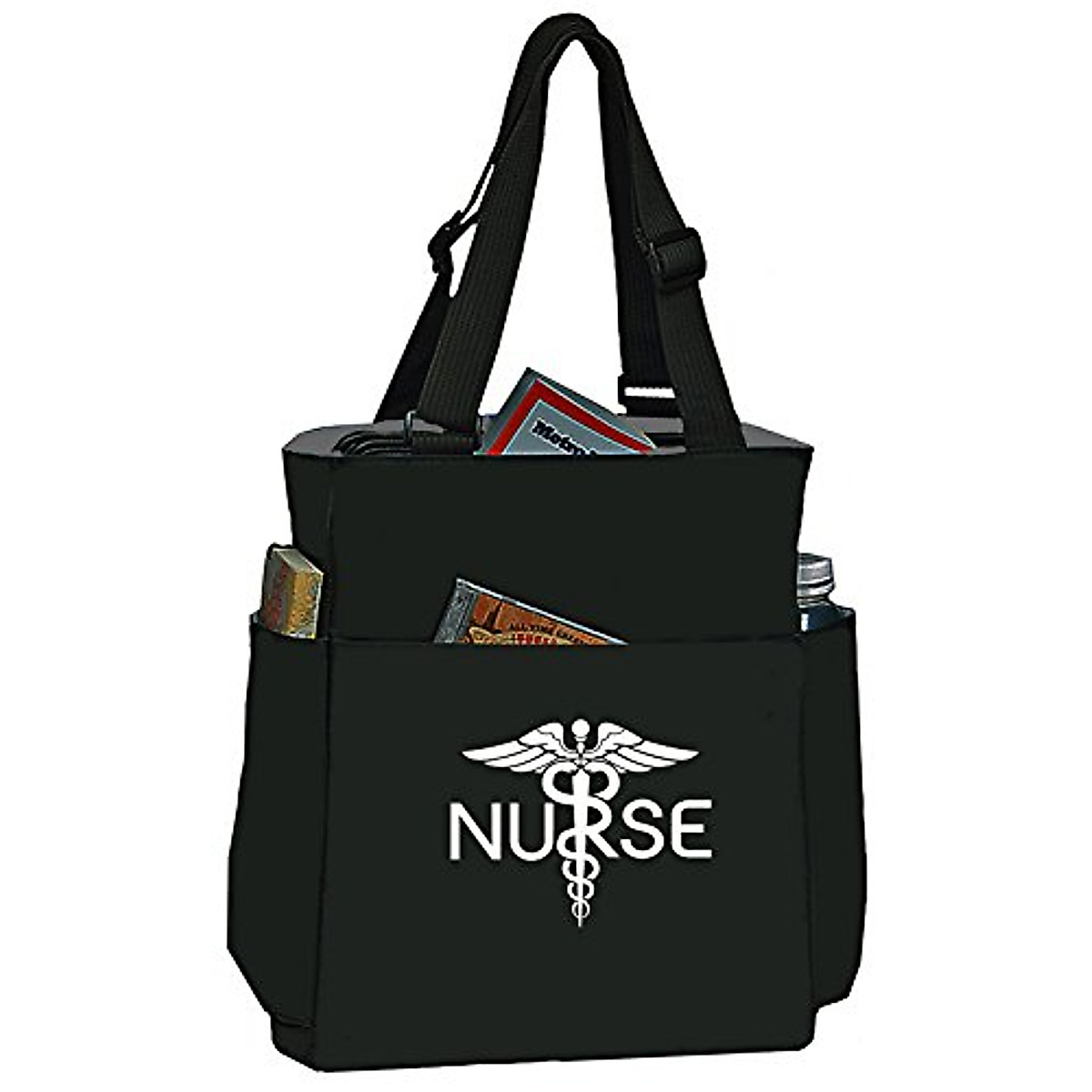 Nurse Shoulder Tote Bag Multi Pocket Office School Travel Business Personal Organizer - Black Grey