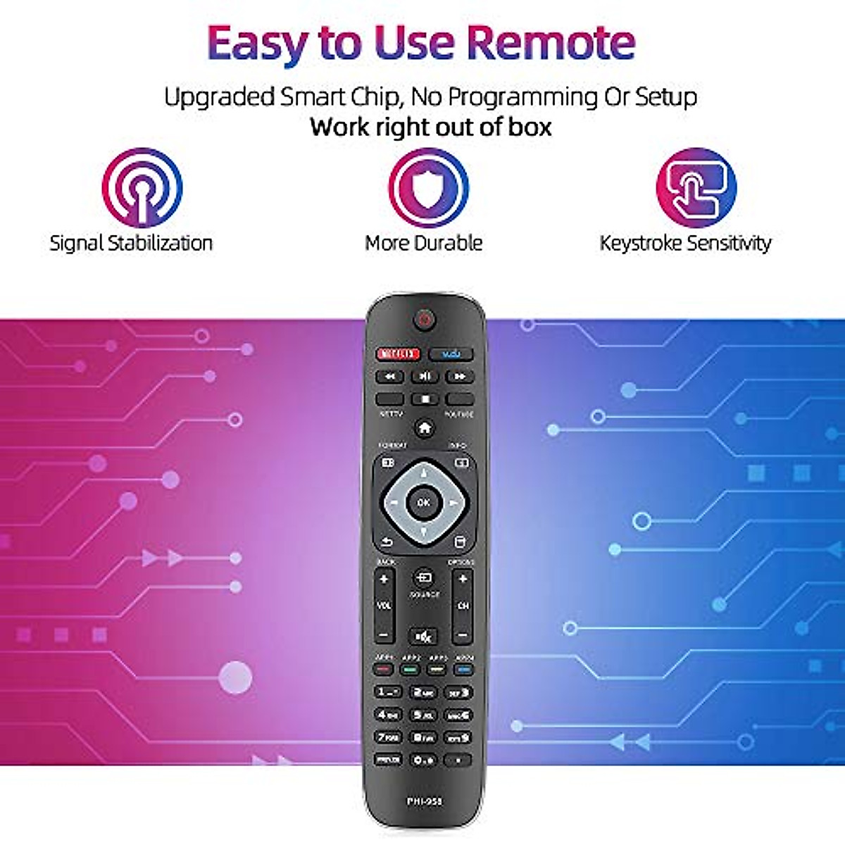 Gvirtue NH500UP/PHI-958 Replacement Remote Fits for Philips LED LCD TV Smart Ultra HDTV 50PFL5601/F7 65PFL5602/F7 55PFL5602/F7 50PFL5602/F7 43PFL5602/F7 32PFL4902/F7 40PFL4901/F7 43PFL4901/F7