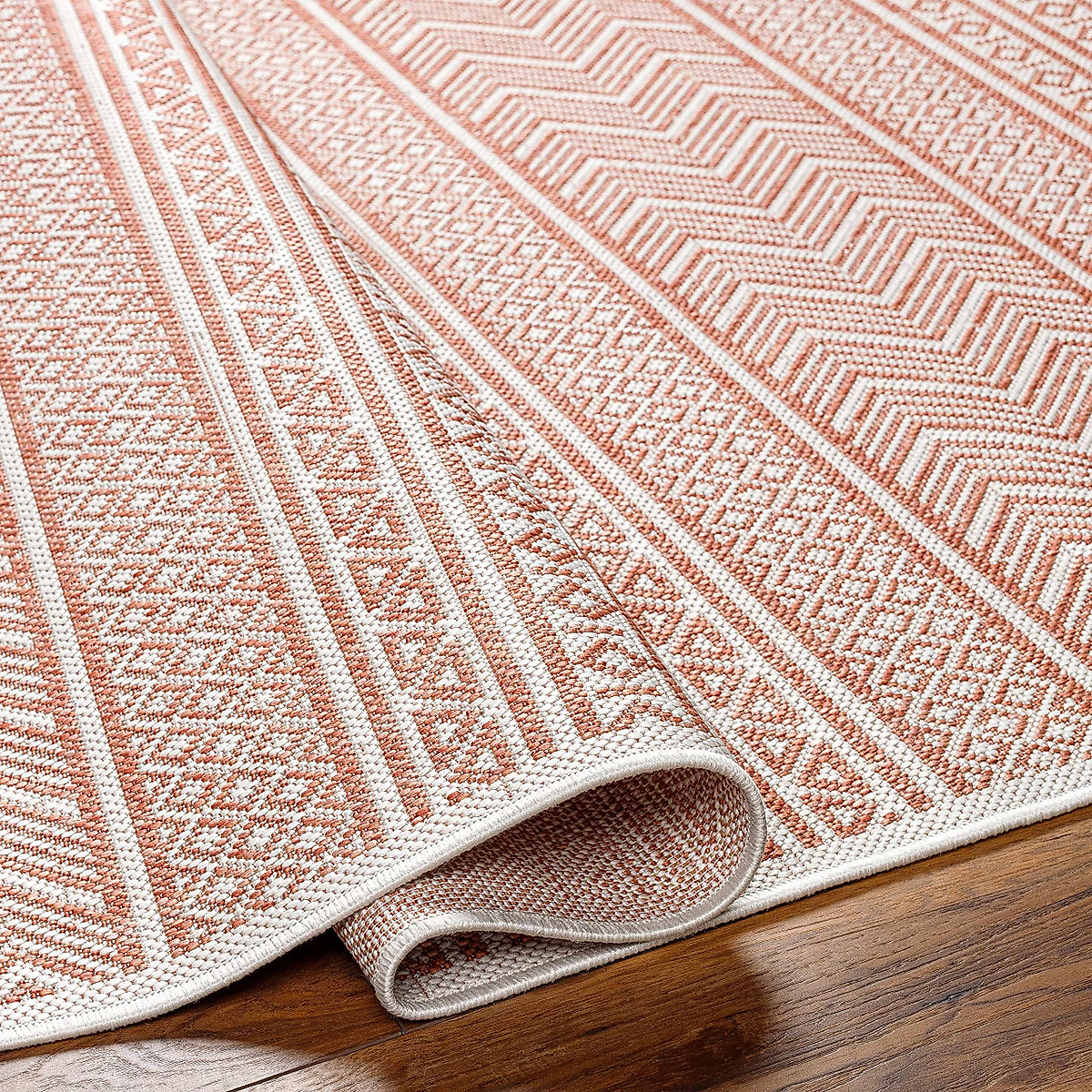 Hauteloom Howie Hallway, Kitchen Patio Outdoor Runner Rug - Beige, Orange, Brown - 2'7" x 12'