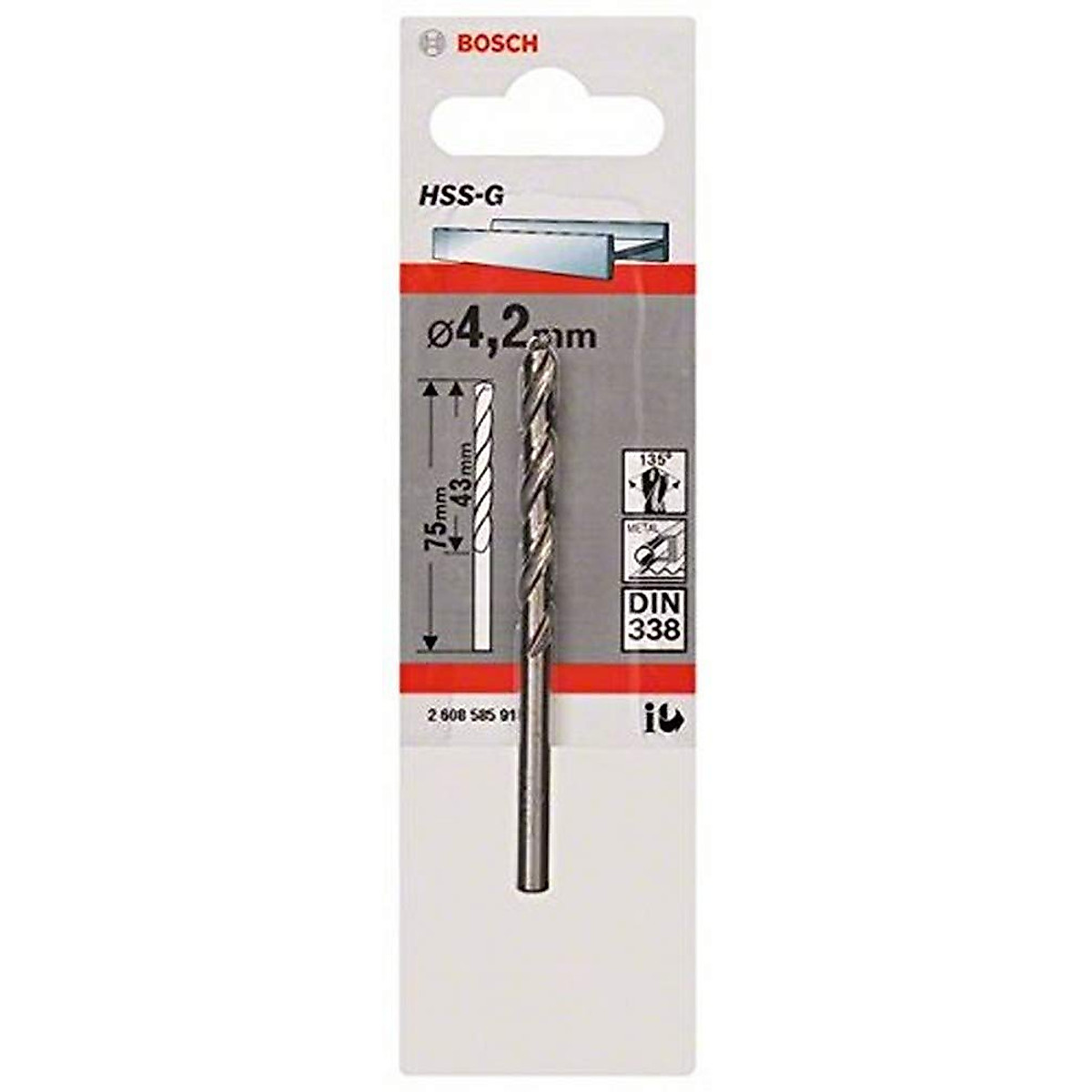 Bosch 2608585918 Metal Drill Bit Hss-G 4, 2mmx43mmx2.95In