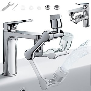 Swivel Sink Faucet Extender with 3 Axis Rotation, Butalso 3 Way Foldable Splash Filter Faucet Aerator, Kitchen/Bathroom Sink Adapter Sprayer Attachment for Gargle, Eyewash and Rinse
