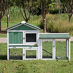 2-Tier Wood Rabbit Hutch Guinea Pig Coop Bunny Cage Chicken Coop for Small Animals with Weatherproof Wooden Bunny Run Cage w/Ample Activity Areas