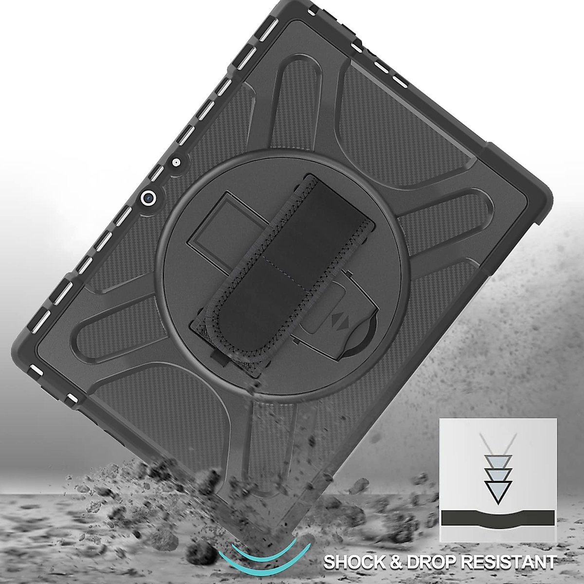 ProCase Surface Pro 8 Case Rugged, Heavy Duty Shockproof Protection with Back Handle and Rotatable Kickstand Compatible with Type Cover Keyboard for 13.0" Microsoft Surface Pro 8 2021 Release –Black