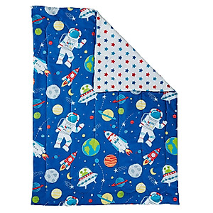 Bloomsbury Mill - 4 Piece Toddler Comforter Set - Outer Space, Rocket & Planet - Blue - Kids Bedding Set