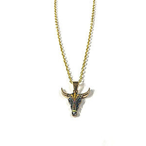 Gold Plated Longhorn Bull Skull Buffalo .75" Pendant, Multi Color Enamel, Gift Boxed