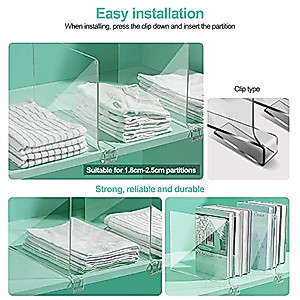 kingdalux 4Pack Acrylic Shelf Dividers for Closets Organization, Clear Shelve Divider for Purses Organizer and Clothes Storage Separators Shelves, for Bedroom,Kitchen, Cabinets, Bathroom, Office