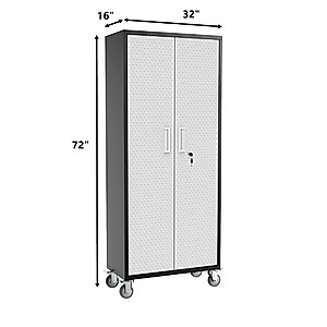 Tall Metal Garage Storage Cabinet, 72" Tool Storage Cabinet Utility Locker with Wheels, Adjustable Shelves & Locking Doors- Pantry Cabinets for Kitchen, Bathroom, Laundry Room, Basement Organization