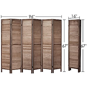 RHF 6 Panel 5.6 Ft Tall Wood Room Divider, Folding Room Divider Screens, Panel Screen Room Dividers, Folding Privacy Screens,Partition & Wall Divider,Space Seperater,Freestanding (6 Panel, Brown)