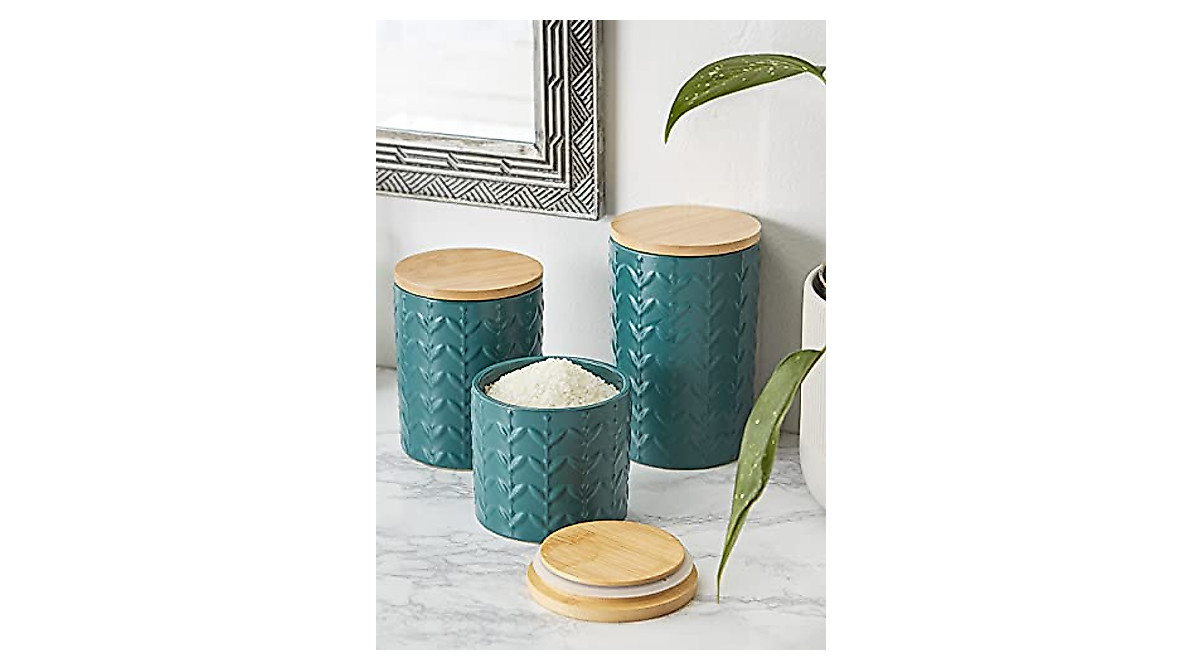 DII Teal Kitchen Canister Set - 3 Piece Ceramic Key