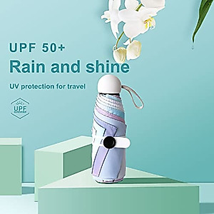 YumSur Mini Travel Sun & Rain Umbrella, Small UV Compact Folding Umbrella with Case 8 Ribs Anti-UV Lightweight Umbrella