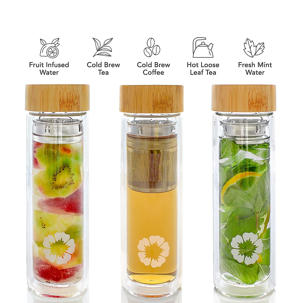 Teabloom All-Beverage Tumbler – 15 oz / 450 ml – Tempered Glass Travel Bottle – Hot and Cold Tea Infuser – Cold-Brew Coffee – Fruit-Infused Water – Tea Tumbler – The Pathfinder