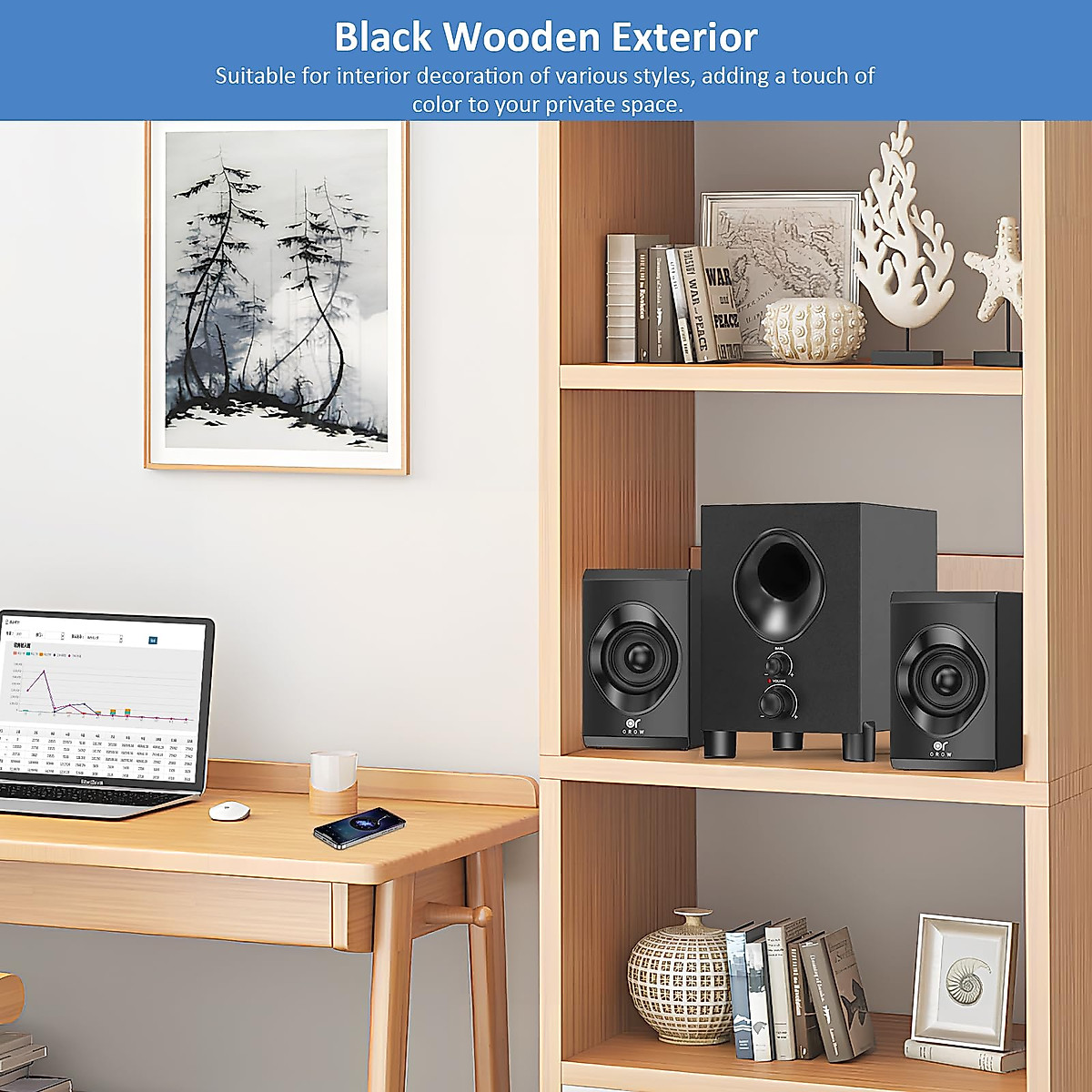 OROW(Upgrade S213) Bluetooth Computer Speakers,PC Speaker with Subwoofer,Front Knob 18W Wireless PC Speakers,Support AUX&Bluetooth Play,Great for Party/Game/TV (S213)