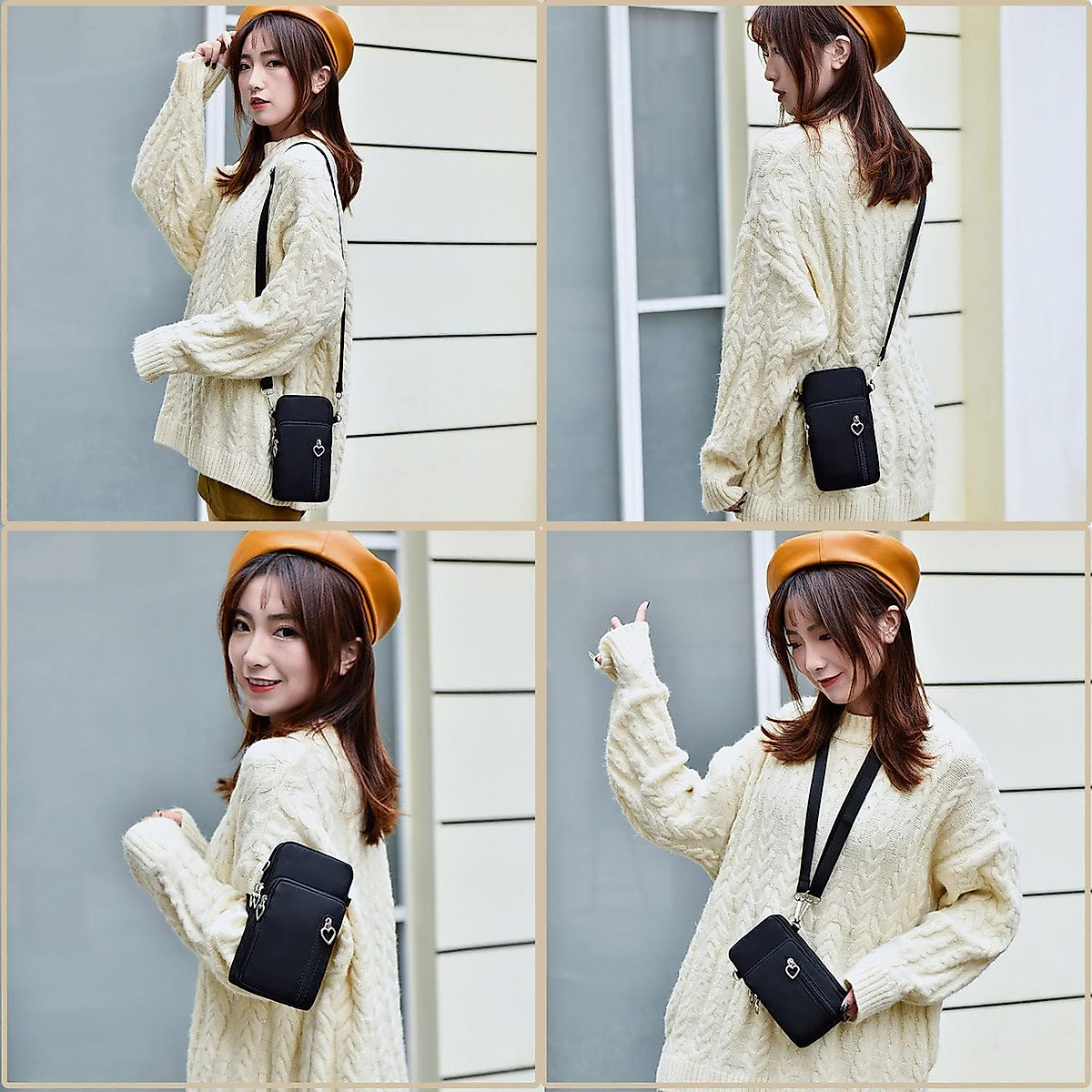 WITERY Cell Phone Crossbody Bag - Nylon Waterproof Small Cell Phone Purse Wallet, Travel Purses Wristlet Women Teen Girls with Adjustable Strap