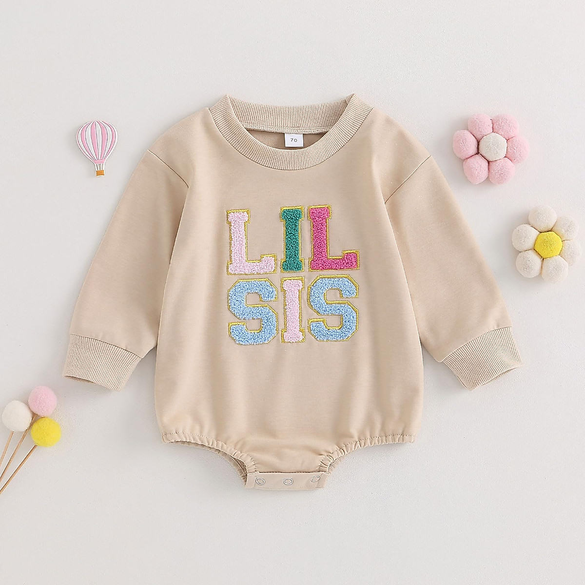 YINGISFITM Newborn Baby Girl Clothes Crewneck Sweatshirt Romper Sisters Sweater Shirts Onesie Fall Winter Cute Outfits (LIL SIS Begie, 0-3 Months)