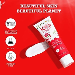 Koji White Kojic Acid Skin Brightening Face Wash for Exfoliating Face, Hydrating Face Moisturizer, Vegan Face Wash, Even Skin Tone with Vitamin C, Flower Extracts, Vitamin E, 2.54 Fl Oz