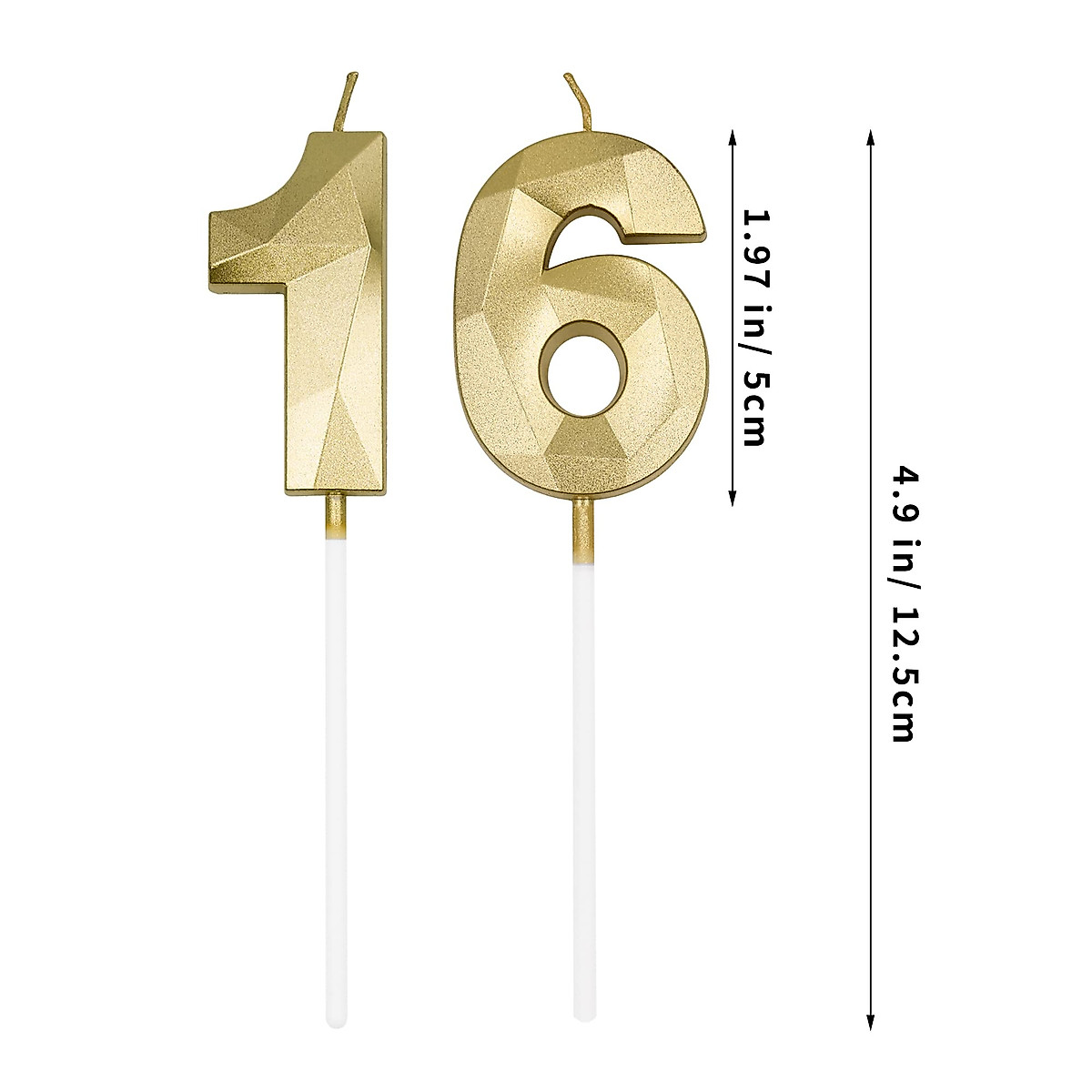 16th & 61st Birthday Candles for Cake, Gold Number 16 61 3D Diamond Shaped Candle Birthday Decorations Party Supplies for Girls, Boys, Women or Men