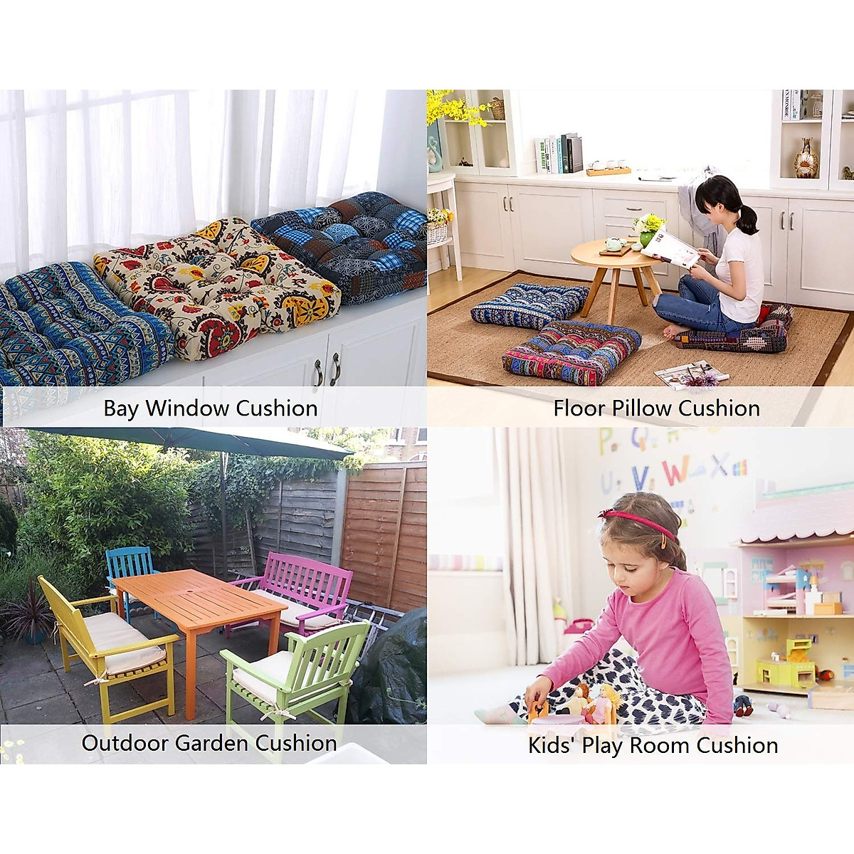 HIGOGOGO Blue Mandala Square Floor Pillow, Bohemian Style Seating Pouf Meditation Pillow Indian Cushion for Floor Yoga Seating Pad Boho Decor for Home Party Garden, 22x22 Inch, Navy Blue