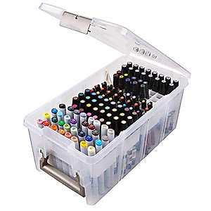 ArtBin 6925AB Semi Satchel with 3 Removable Dividers, Portable Art & Craft Organizer with Handle, Clear & ArtBin 6934AB Marker Storage Satchel with Marker Organizer Tray, Art & Craft Organizer, Clear