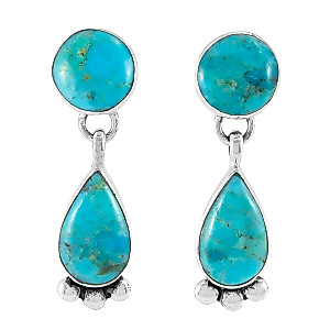Turquoise Earrings 925 Sterling Silver & Genuine Turquoise (Turquoise)