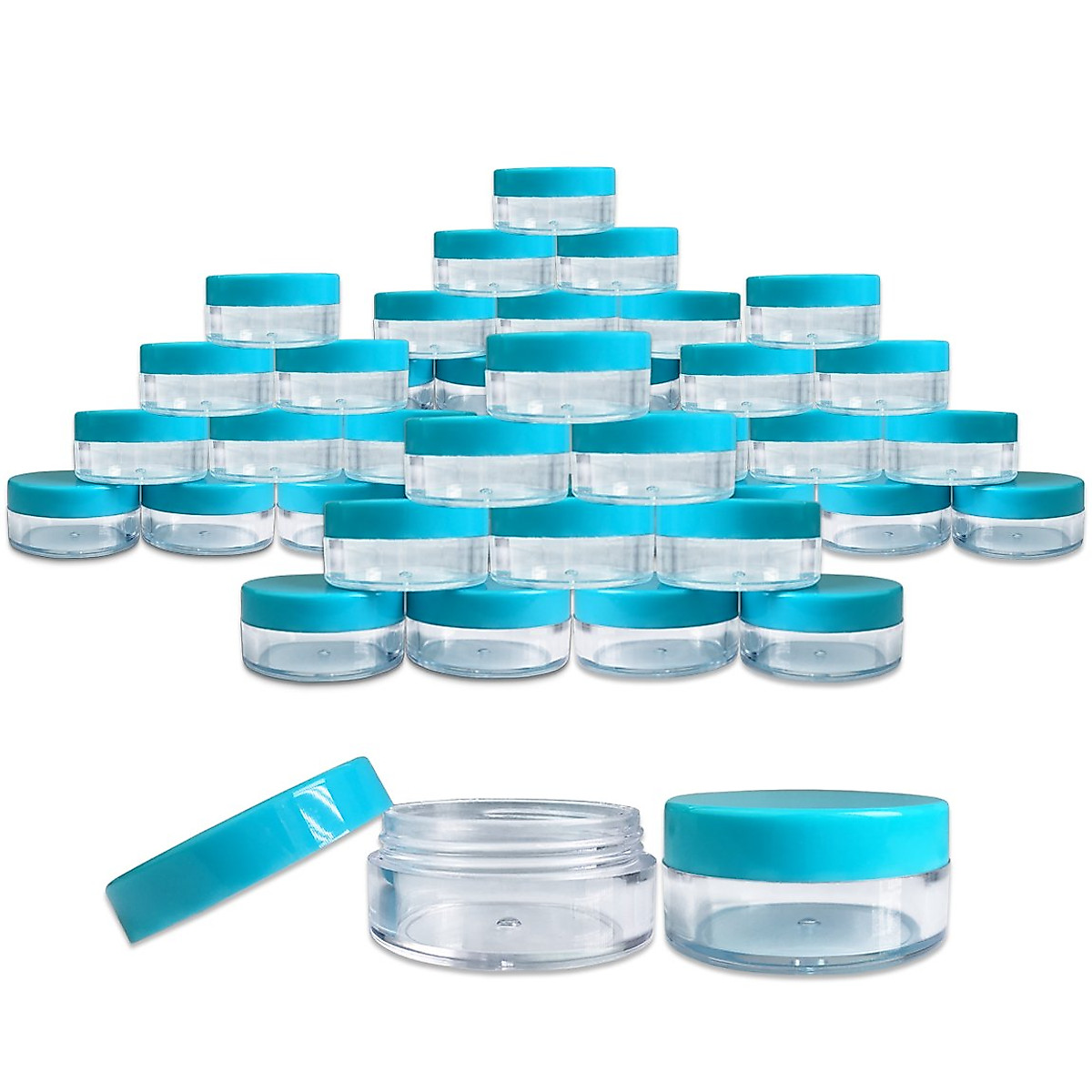 40 New empty 10 Gram (0.35 oz) Plastic Pot Jars with Lids for Lip Balms, Salves, Creams, Cosmetics, Nail Accessories, Rhinestones, Herbs, Spices - BPA Free (Teal Screw Lid)